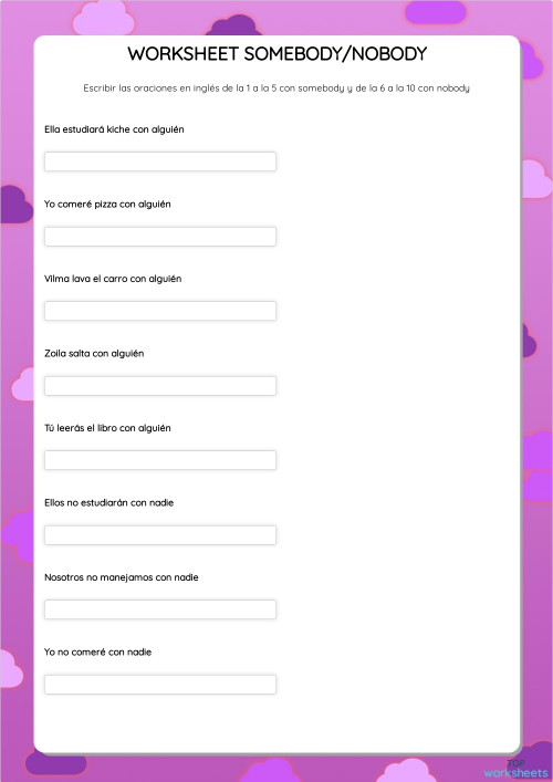 WORKSHEET SOMEBODY/NOBODY. Ficha interactiva | TopWorksheets