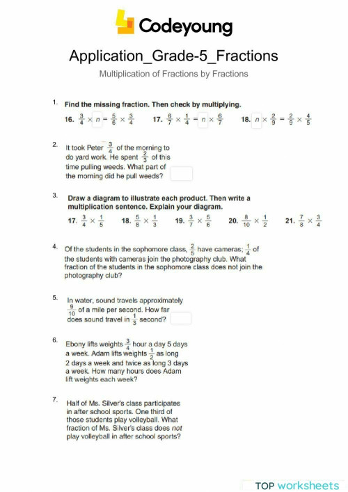 Application-Multiplication of Fractions by Fractions. Interactive ...
