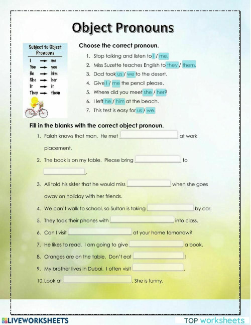Object Pronouns. Interactive worksheet | TopWorksheets
