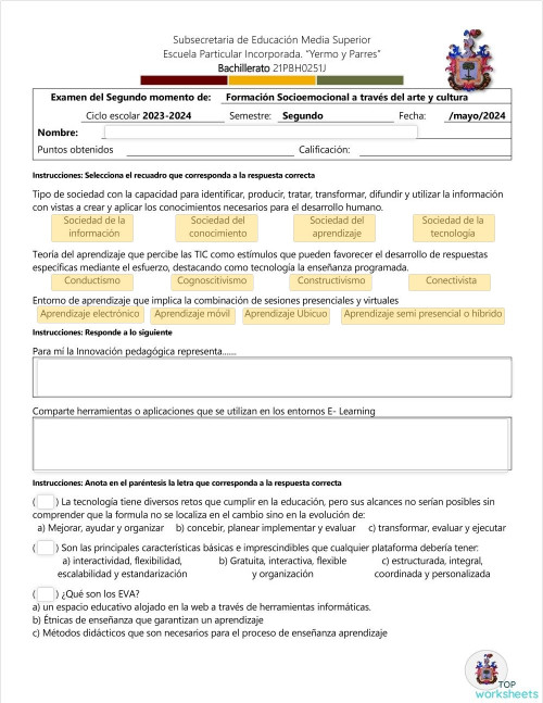EVALUACIÓN MOM. 1 CULTURA DIGITAL. Ficha interactiva | TopWorksheets