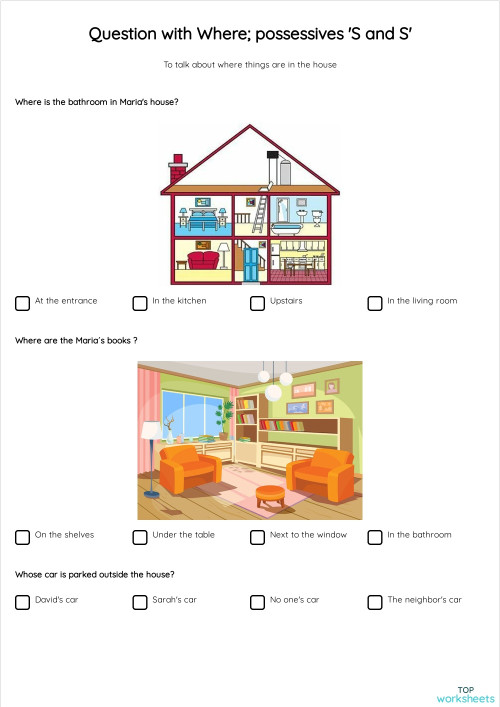 Question with Where; possessives 'S and S'. Interactive worksheet ...