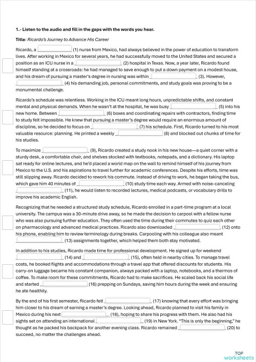 Listening Comprehension Travel and study Vocabulary. Interactive ...