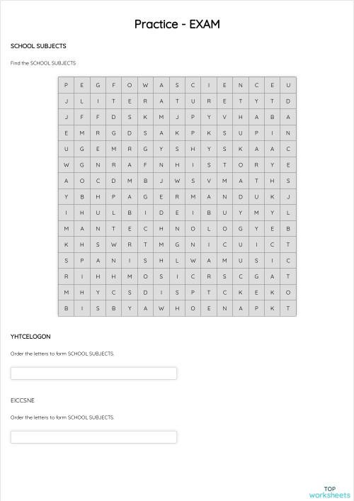 Practice - EXAM. Interactive worksheet | TopWorksheets