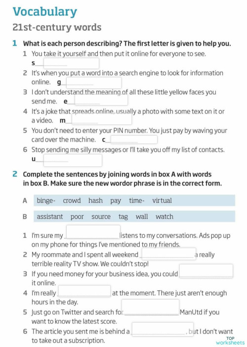 21st century words. Interactive worksheet | TopWorksheets