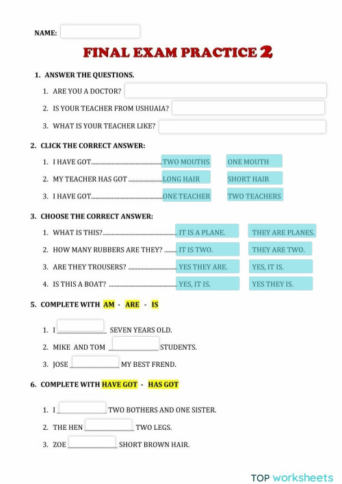 1st Children Y practice final exam 2020 2. Interactive worksheet | TopWorksheets