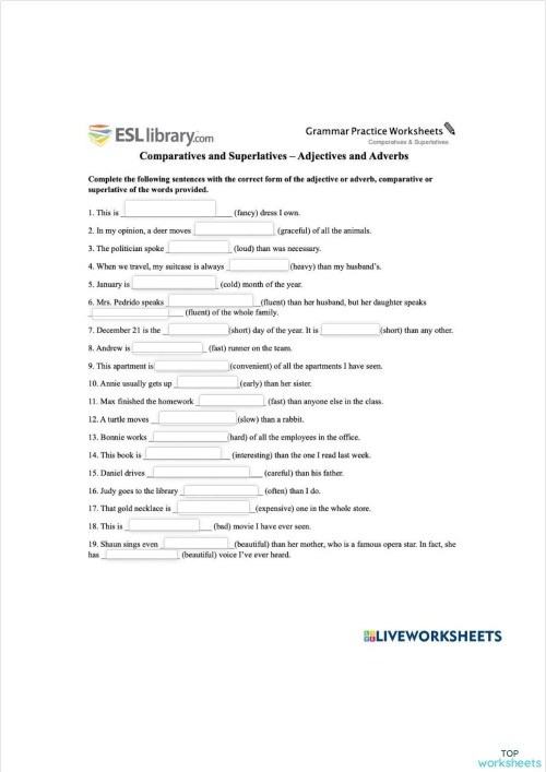 COMPARATIVE AND SUPERLATIVE. Interactive worksheet | TopWorksheets