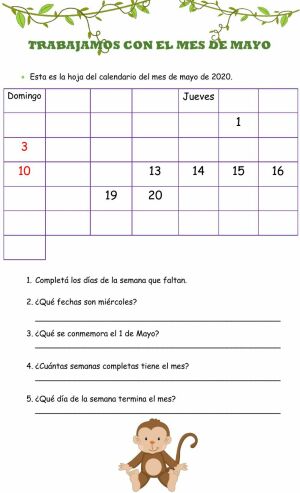 Completar el calendario y sus componentes. Ficha interactiva ...