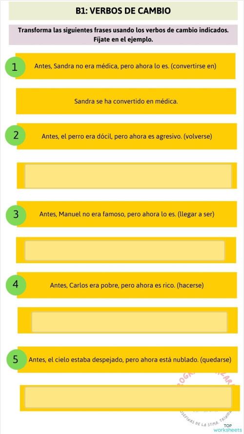 B1 VERBOS DE CAMBIO 2. Ficha interactiva | TopWorksheets