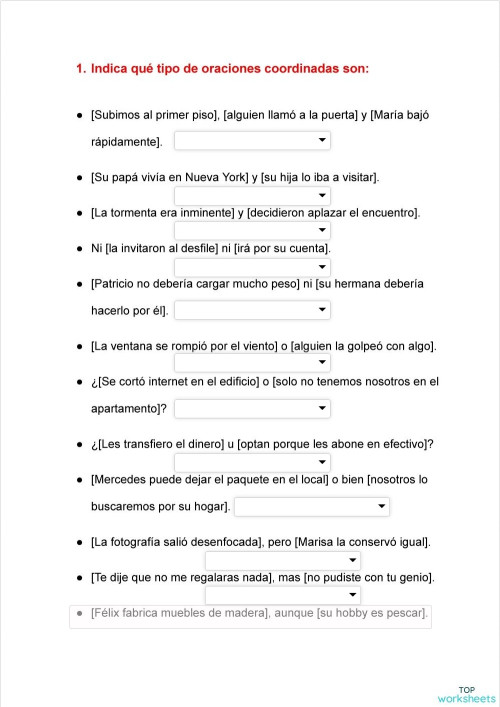 Gramática: fichas interactivas y ejercicios online | TopWorksheets