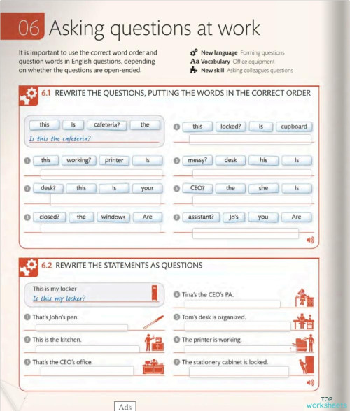 Asking questions at work business practise. Interactive worksheet ...