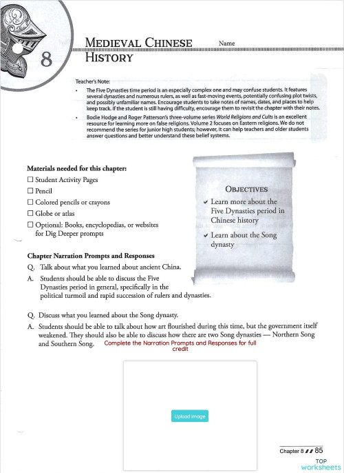 Chapter 8: Medieval Chinese HIstory Pg 85-86. Interactive worksheet ...