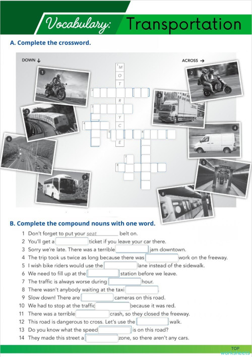 VOCABULARY: TRANSPORTATION. Interactive worksheet | TopWorksheets