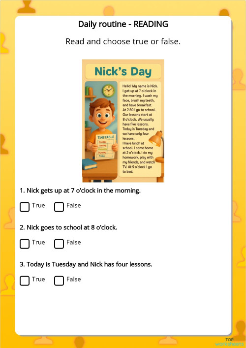 Daily routine - READING. Interactive worksheet | TopWorksheets