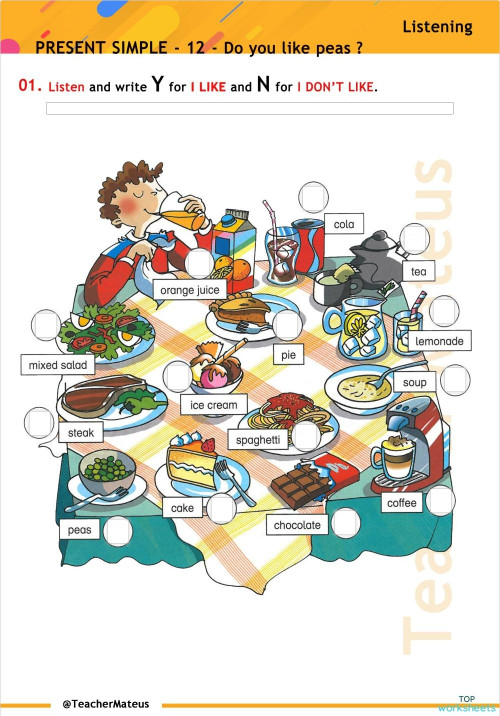 PRESENT SIMPLE - 12 - Do you like peas ? - Listening. Interactive ...
