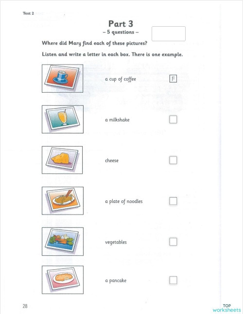 LISTENING TEST - FOOD. Interactive worksheet | TopWorksheets