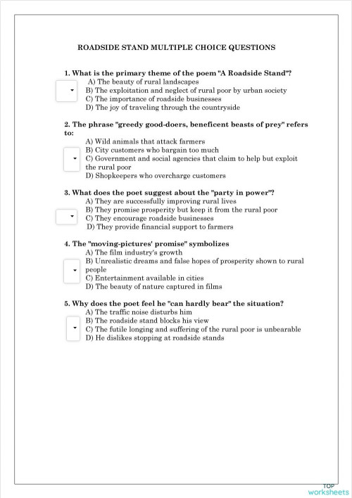ROADSIDE STAND. Interactive worksheet | TopWorksheets