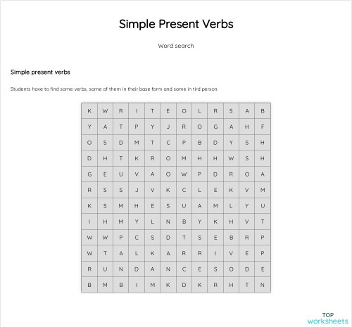 Simple Present Verbs. Interactive worksheet | TopWorksheets