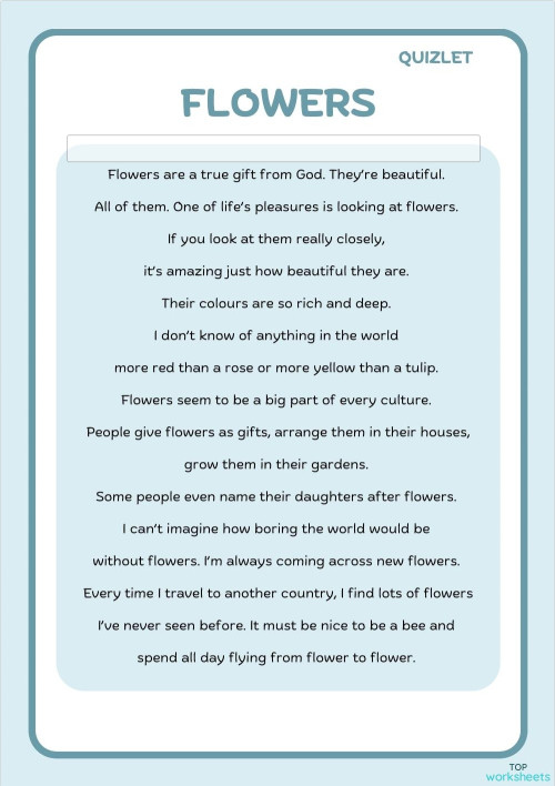 1-minute-talk Flowers. Interactive worksheet | TopWorksheets
