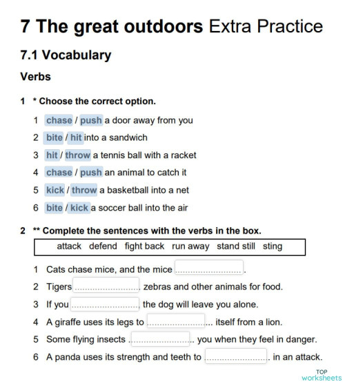 7. The great outdoors Extra Practice. Interactive worksheet | TopWorksheets