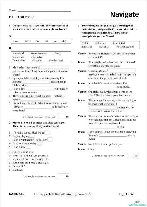 B1 Unit 1 Test. Interactive worksheet | TopWorksheets