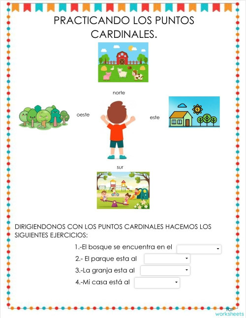 puntos cardinales: fichas interactivas y ejercicios online | TopWorksheets