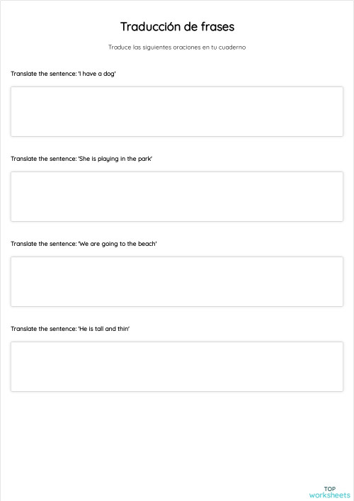 Traducción de frases. Ficha interactiva | TopWorksheets