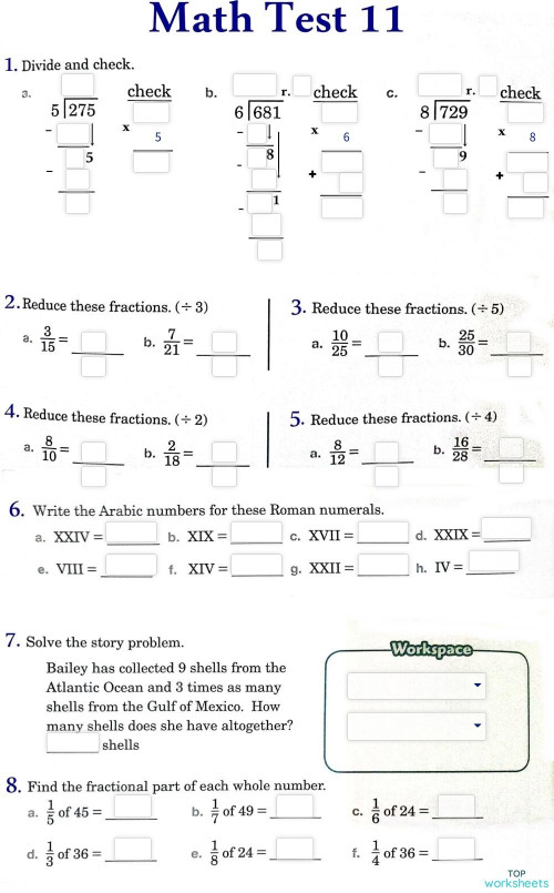 Math Test 11. Interactive worksheet | TopWorksheets