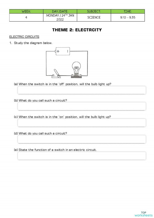 ELECTRIC CIRCUIT PART 2. Interactive worksheet | TopWorksheets