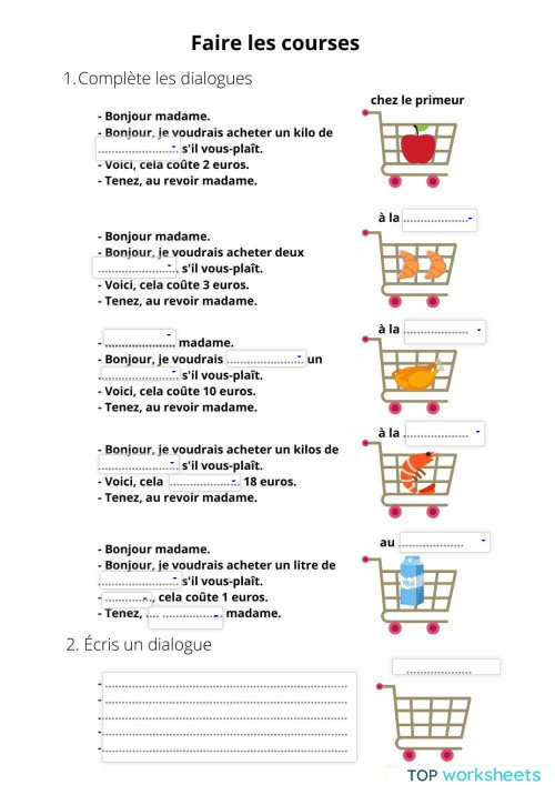 Faire les courses. Fiche interactive | TopWorksheets