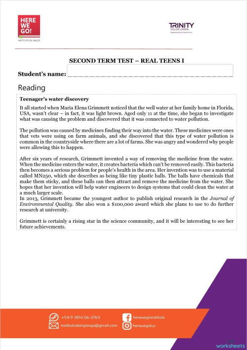 Second Term Test - Real Teens I. Interactive worksheet | TopWorksheets