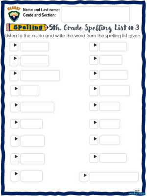 5th. grade. Spelling 3. Interactive worksheet | TopWorksheets
