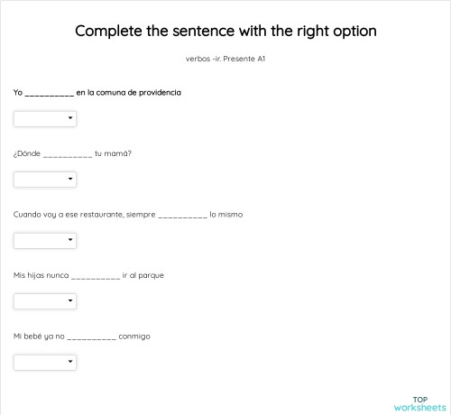 Complete the sentence with the right option. Interactive worksheet ...