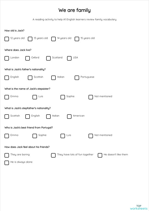 Vocabulary Review Worksheet