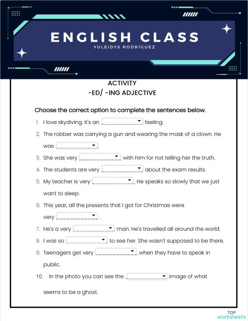 ADJECTIVE ED - ING. Interactive worksheet | TopWorksheets