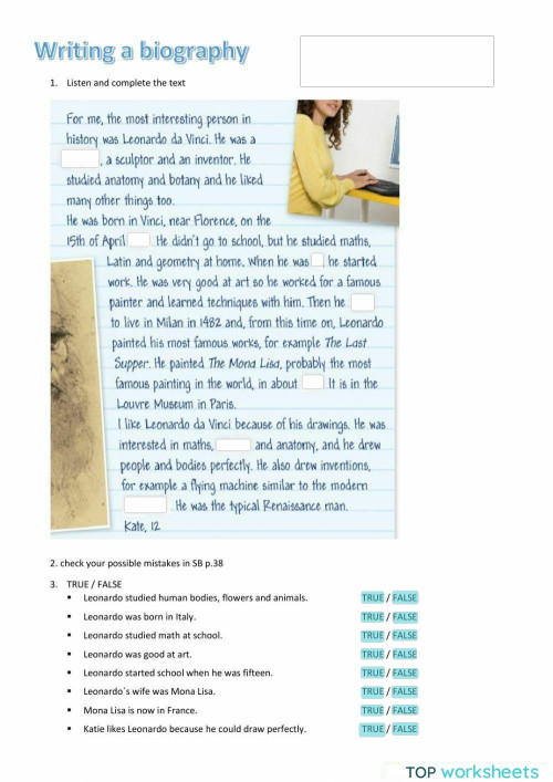 Writing a biography. Interactive worksheet | TopWorksheets