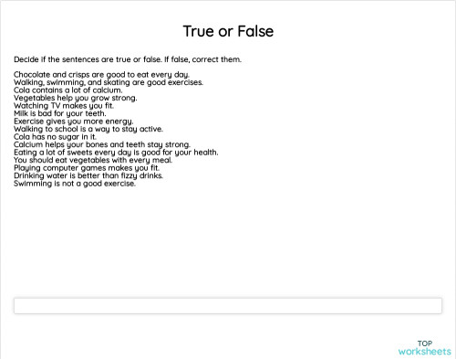 True or False. Interactive worksheet | TopWorksheets