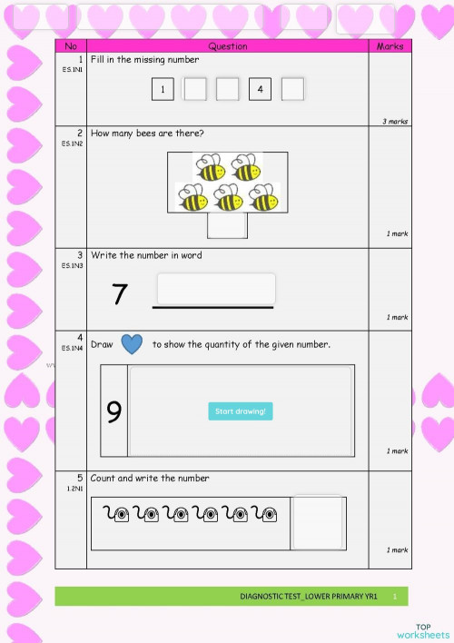 YR1: DIAGNOSTIC TEST 2022. Interactive worksheet | TopWorksheets