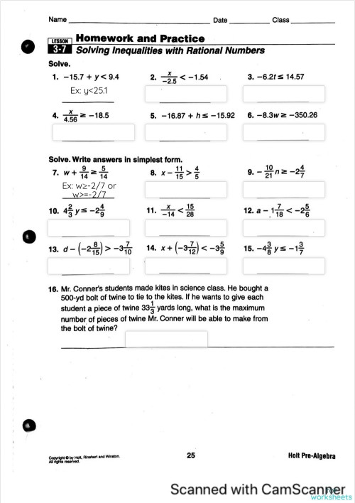Lesson 3.7 Solving Inequalities with Rational Numbers (8th ...