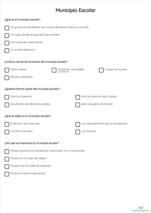 Municipio Escolar. Ficha interactiva | TopWorksheets
