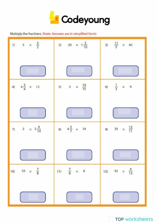 Multiplication of Fractions by whole numbers Concept HW.. Interactive ...