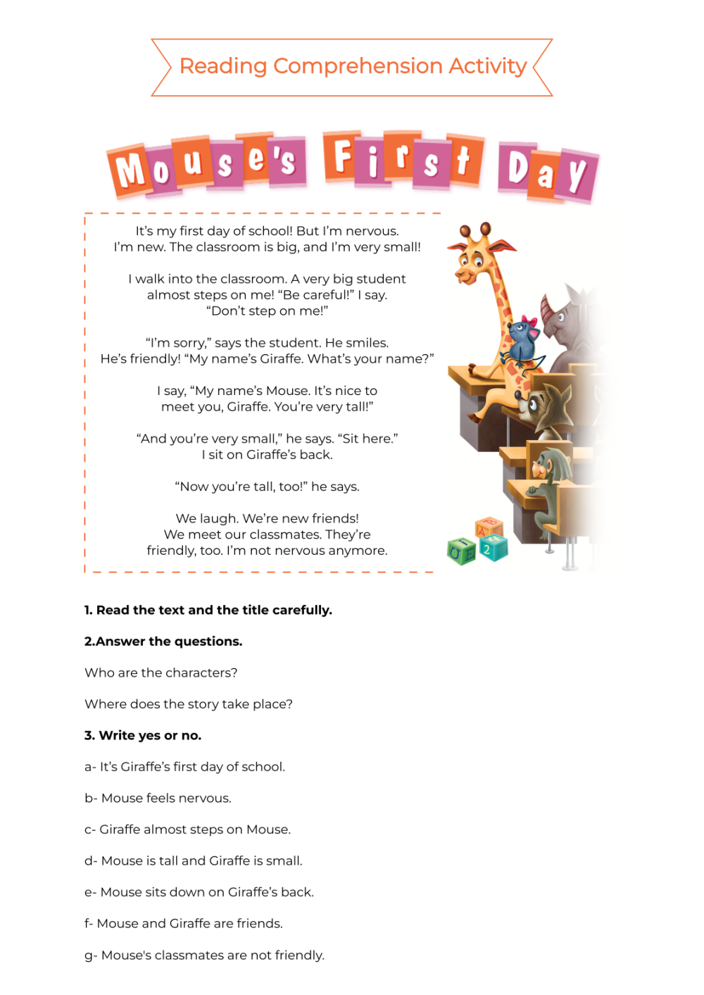 Reading Comprehension Activity 1. Interactive worksheet | TopWorksheets