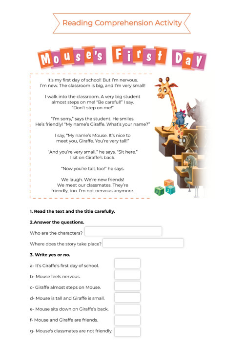 Reading Comprehension Activity 1. Interactive worksheet | TopWorksheets