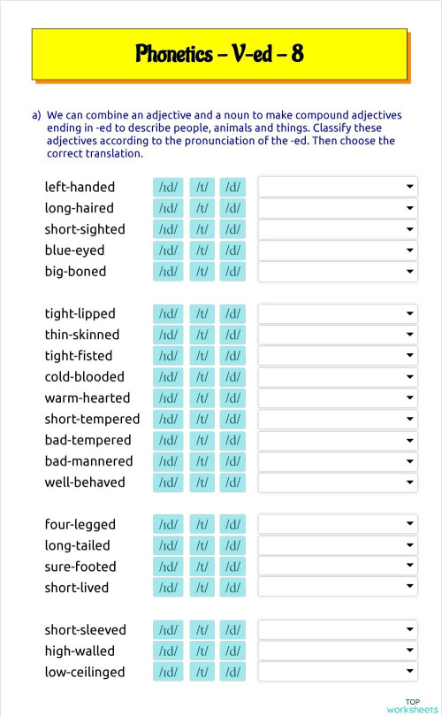 Phonetics: V-ed 8 - compound adjectives. Interactive worksheet ...