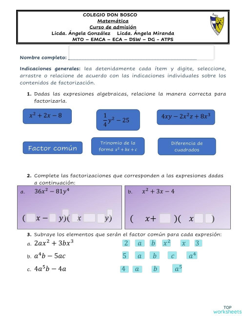 Factorización. Ficha interactiva | TopWorksheets
