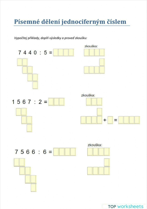 Dělení: interaktivní pracovní listy a online cvičení | TopWorksheets