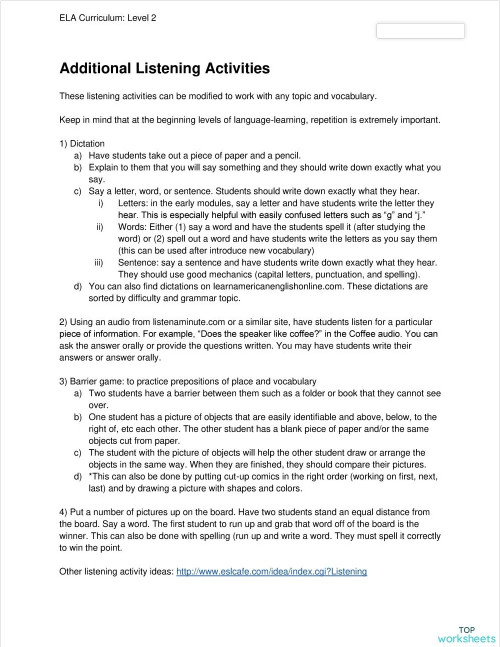 Additional Listening Activities Level 2 A2. Interactive worksheet ...