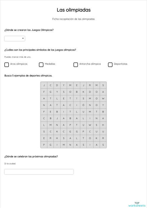 Las olimpiadas. Ficha interactiva | TopWorksheets