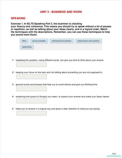 Unit 5 - Speaking - Business and Work. Interactive worksheet ...