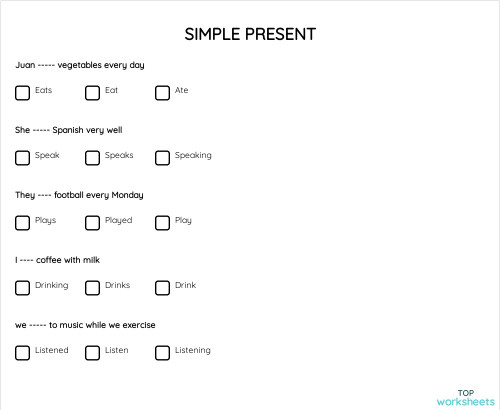 SIMPLE PRESENT. Interactive worksheet | TopWorksheets