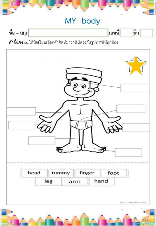 My Body My Body ใบงานเชิงโต้ตอบ | TopWorksheets